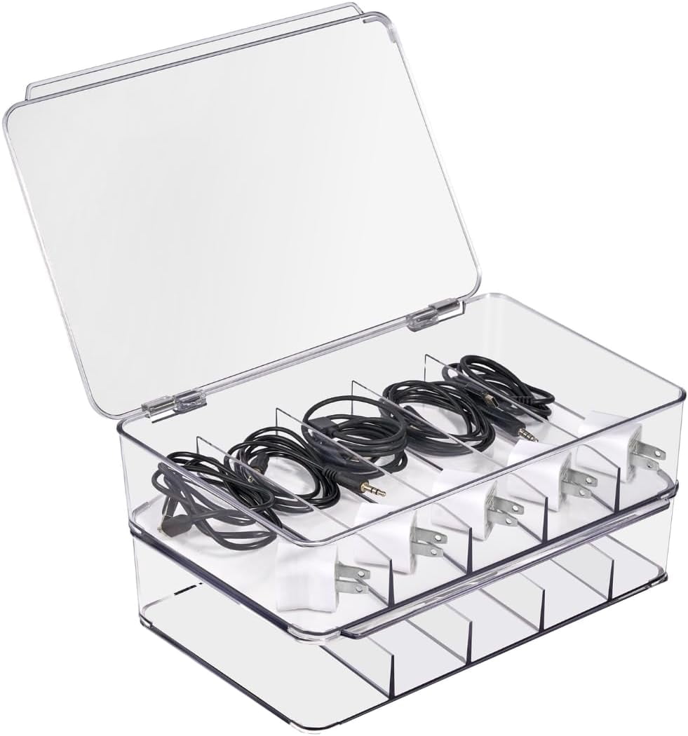 Clear Cable Organizer Storage Box – 2-Pack Durable Plastic Wire ...