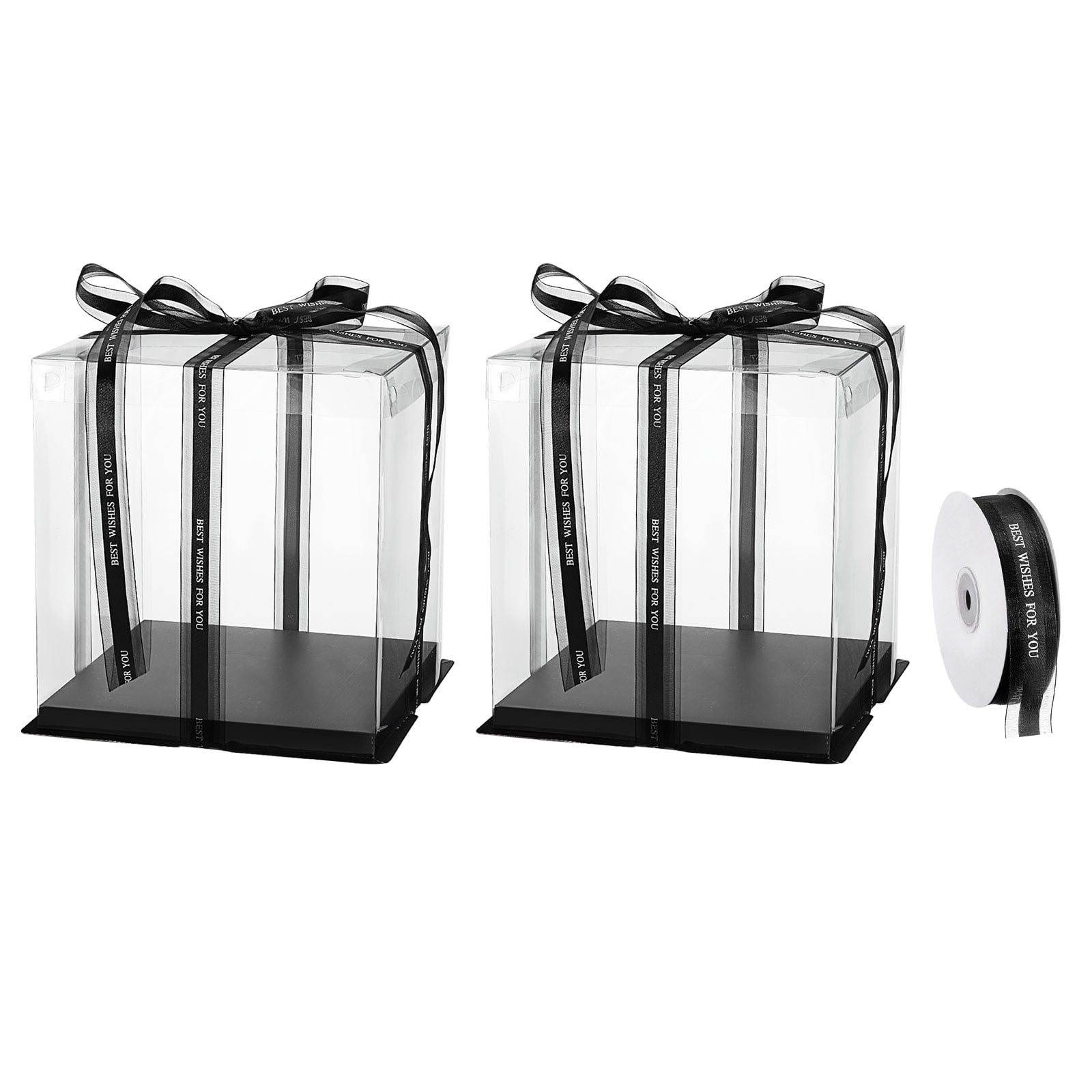 Clear Cake Box, 2 Pack 9"x9"x9" Tall Cake Boxes with Ribbon for 6 Inch ...