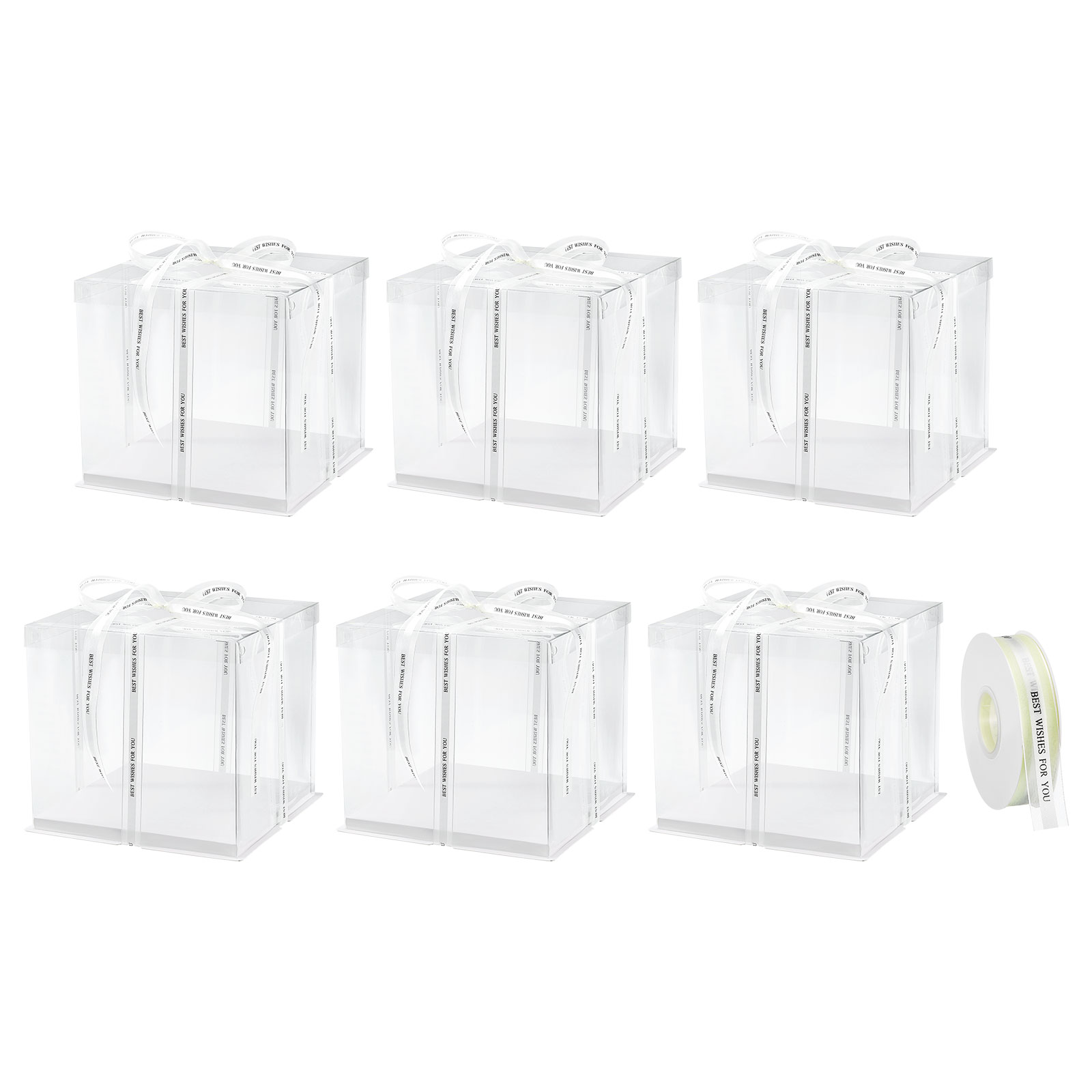 Clear Cake Box, 6 Pack 10"x10"x10" Tall Cake Boxes with Ribbon for 8 ...