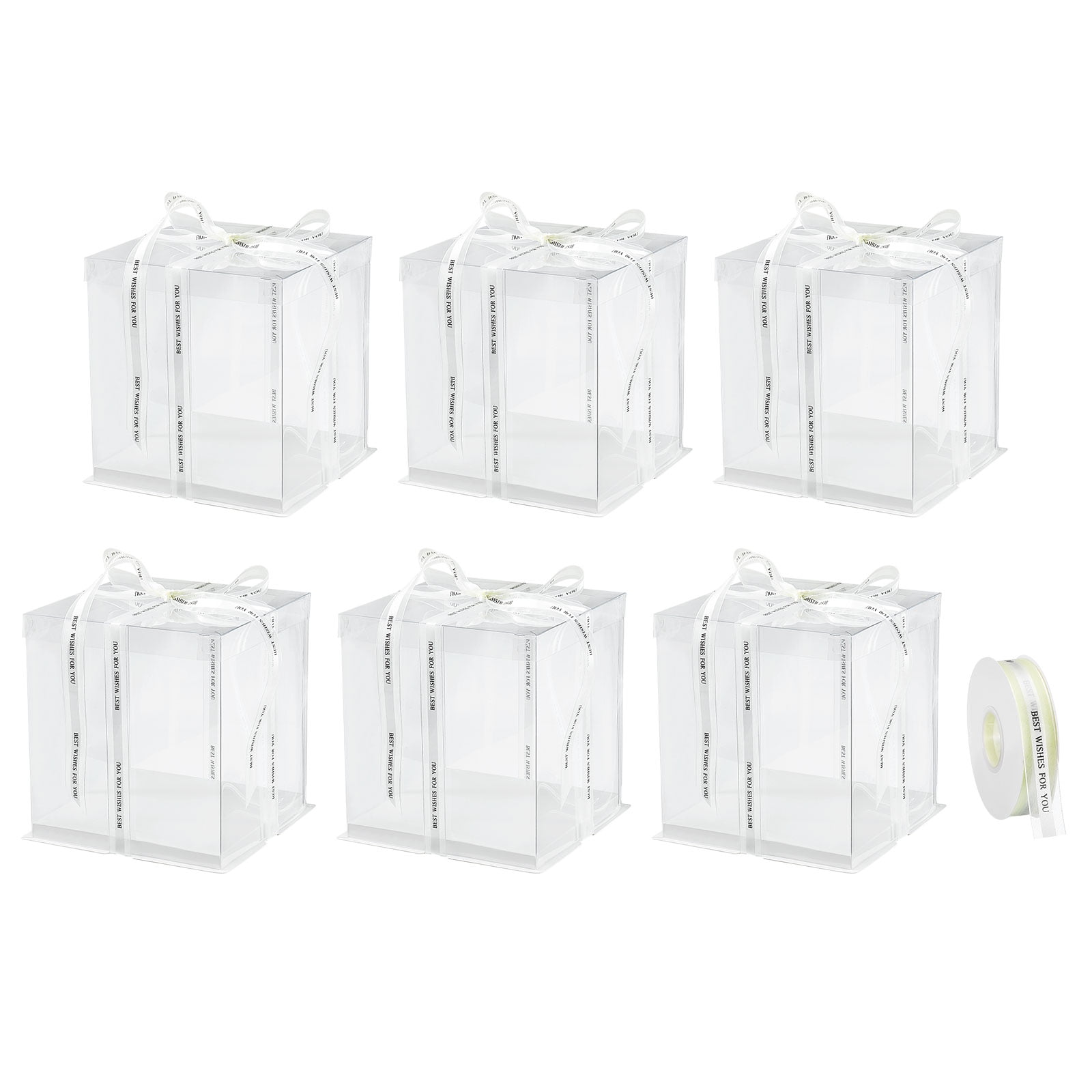 Clear Cake Box, 6 Pack 9"x9"x12" Tall Cake Boxes with Ribbon for 6 Inch ...