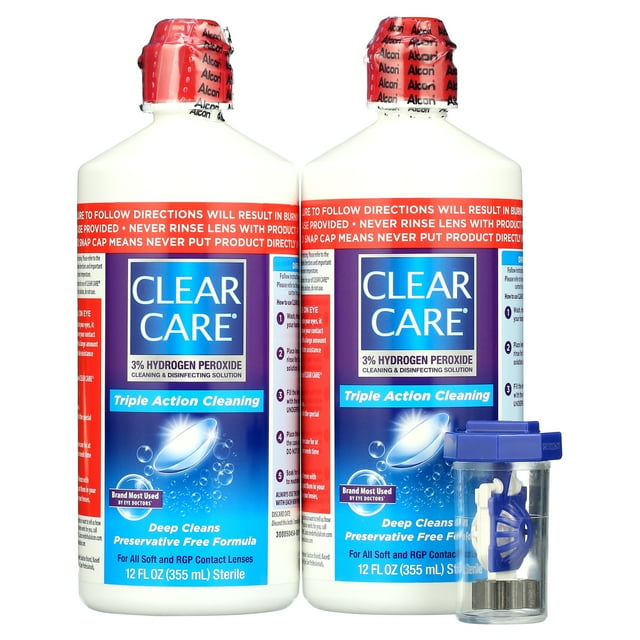 Clear Care Hydrogen Peroxide Contact Lens Cleaning and Disinfecting Liquid Solution, Two 12 oz ...