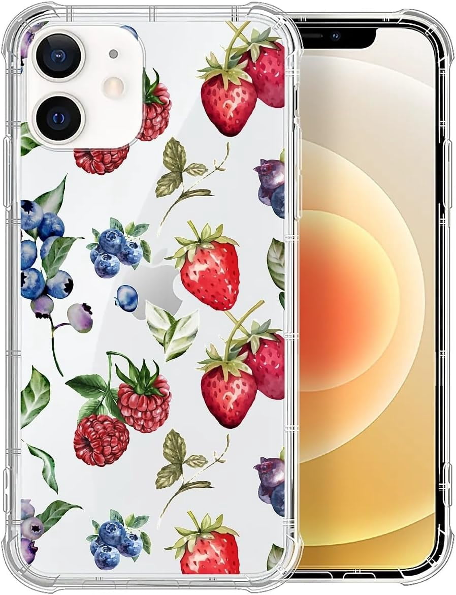 Clear Case for iPhone 12 Mini, Berries Cute Soft Silicone Floral Print ...