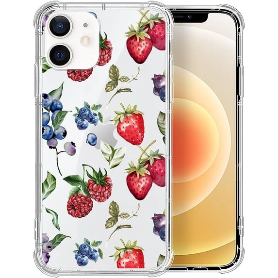 Clear Case for iPhone 12 Mini, Berries Cute Soft Silicone Floral Print ...