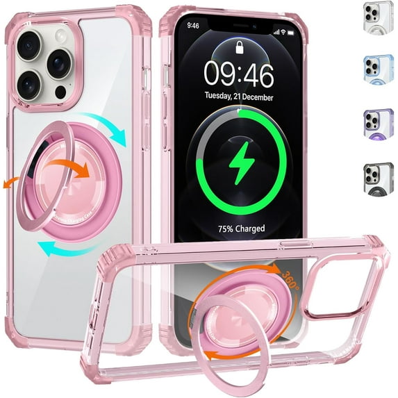 Clear Case for iPhone 12 Pro Case with Magnetic 360 Rotatable Ring ...