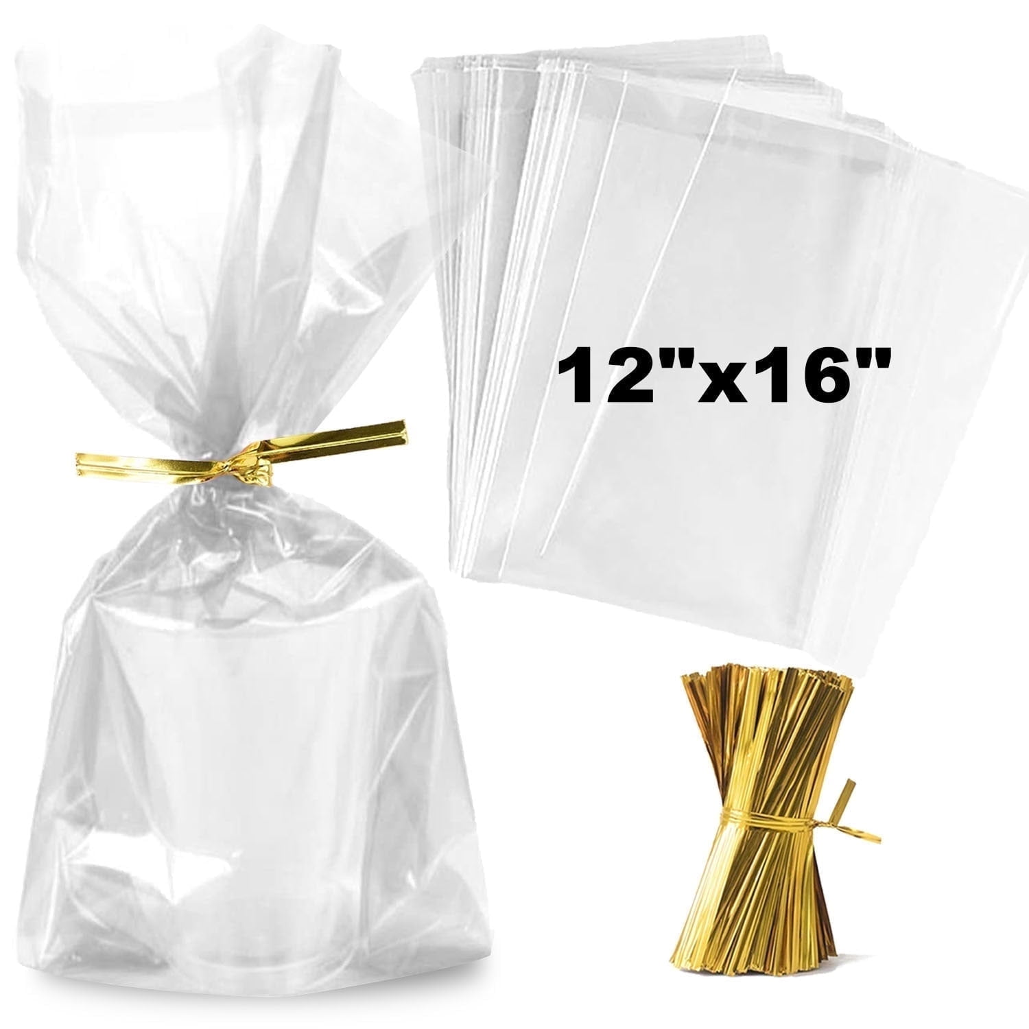 Zcintert Clear Cellophane Bags, 100-Pack, 12x16 Inches with 4-Inch ...