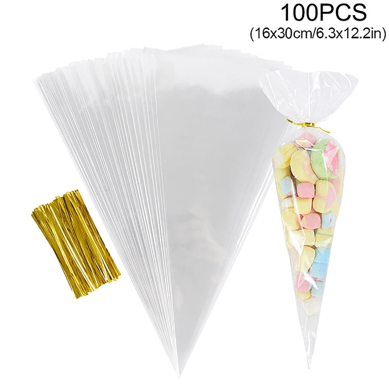Clear Cellophane Candy Bag Transparent Cone Packaging Bags Wedding ...
