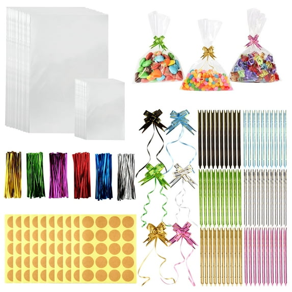 Clear Cellophane Gift Bags 200 Pack with 4" Gold Ties, Ideal for Candy ...