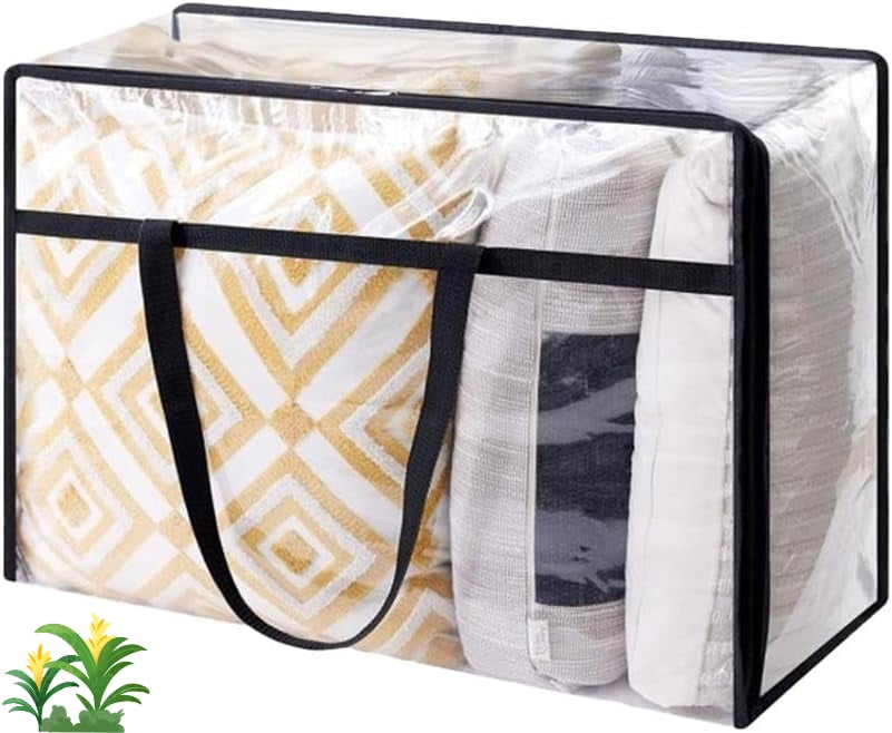 Clear Clothes Storage Bag,60L Plastic Blanket Storage Bag with Zippers ...