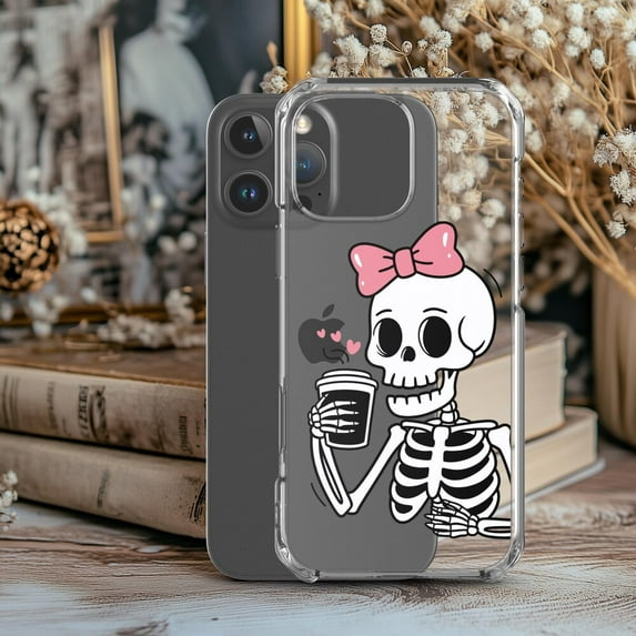 Clear Coffee Skeleton Autumn Themed Phone Case 17 16 15 14 13 12 11 Pro ...