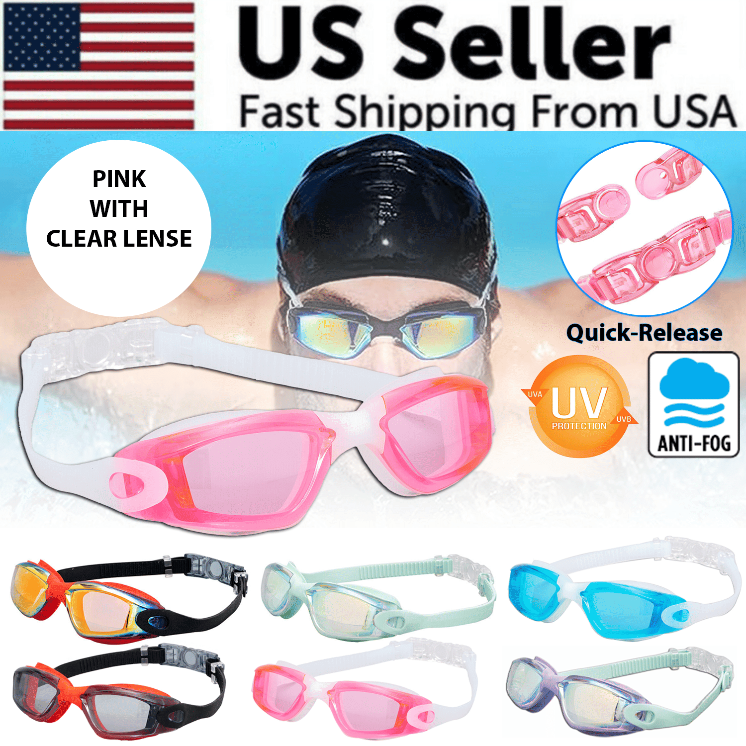 Clear Comfortable Swimming Goggles UV- Anti-Fog Swim Glasses Mirror ...
