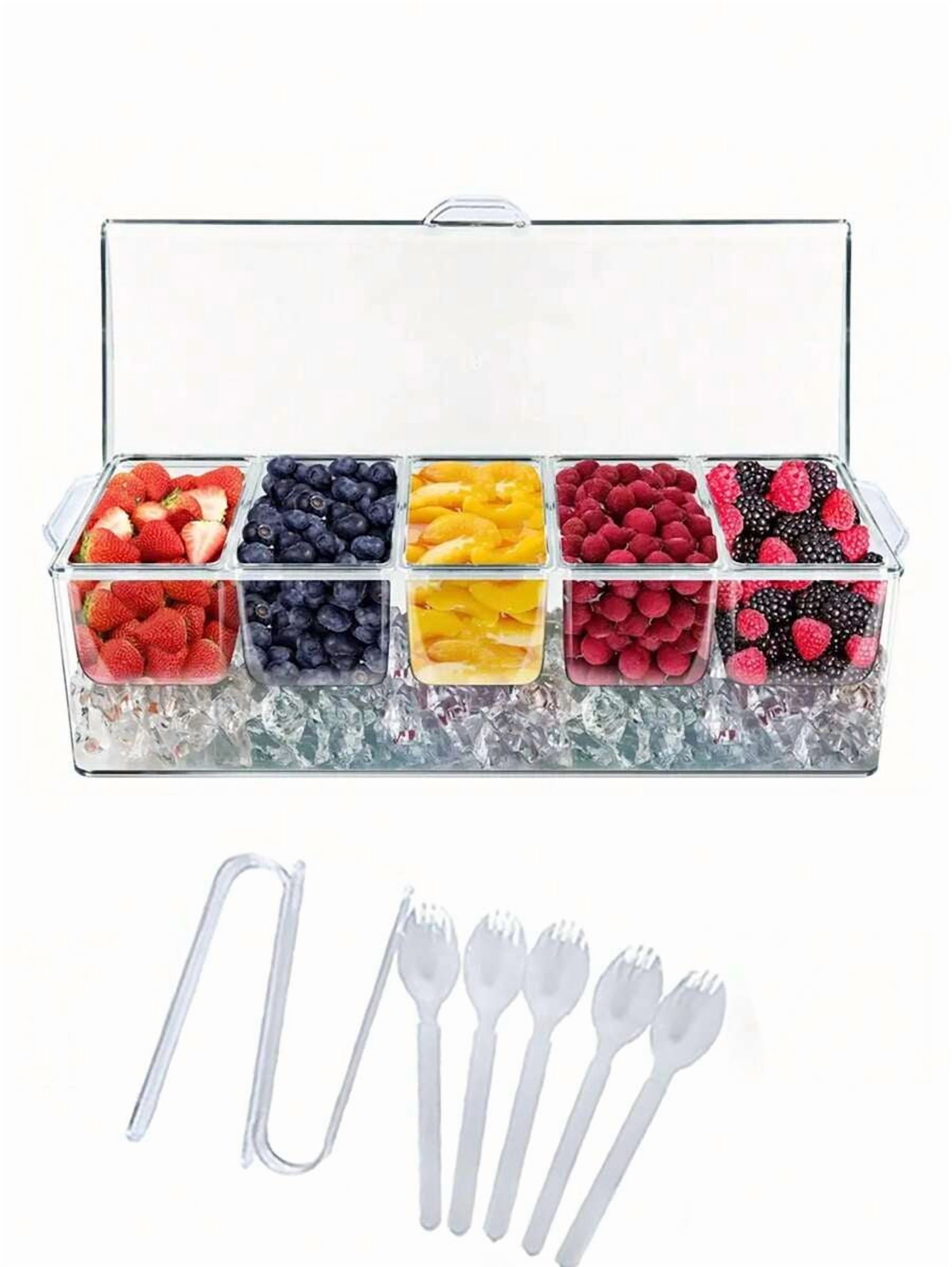 Clear Compartmentalized Bar Serving Tray on Ice with Lid, 5-Section ...