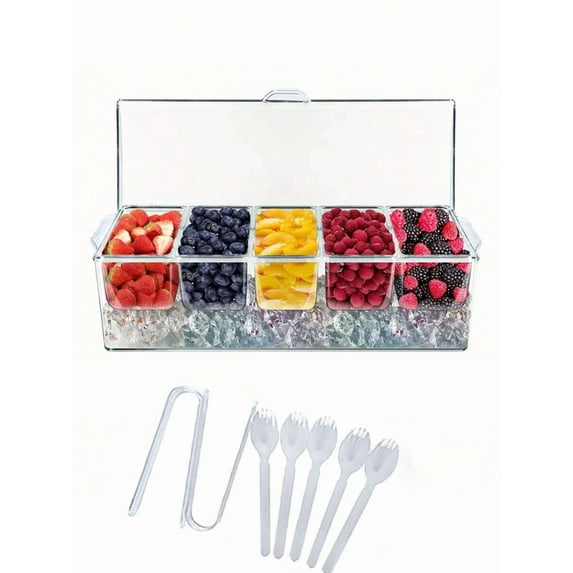 Clear Compartmentalized Bar Serving Tray on Ice with Lid, 5-Section ...