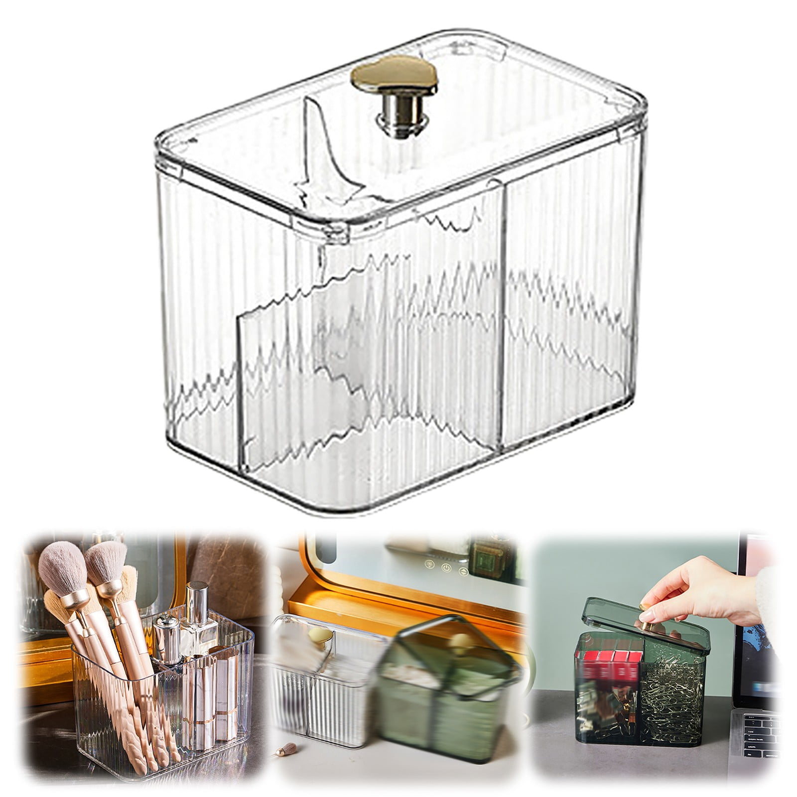 Clear Container Holder With Lid - 3 Compartments Cotton Bud Holder ...