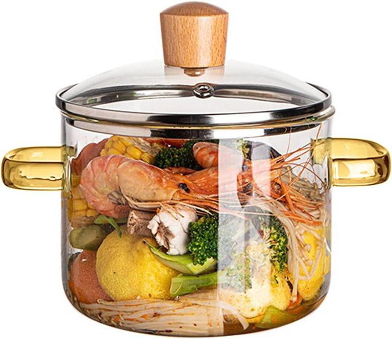 Clear Cooking Pots 1.5L(50oz) High Borosilicate Cooking Pot, Glass ...