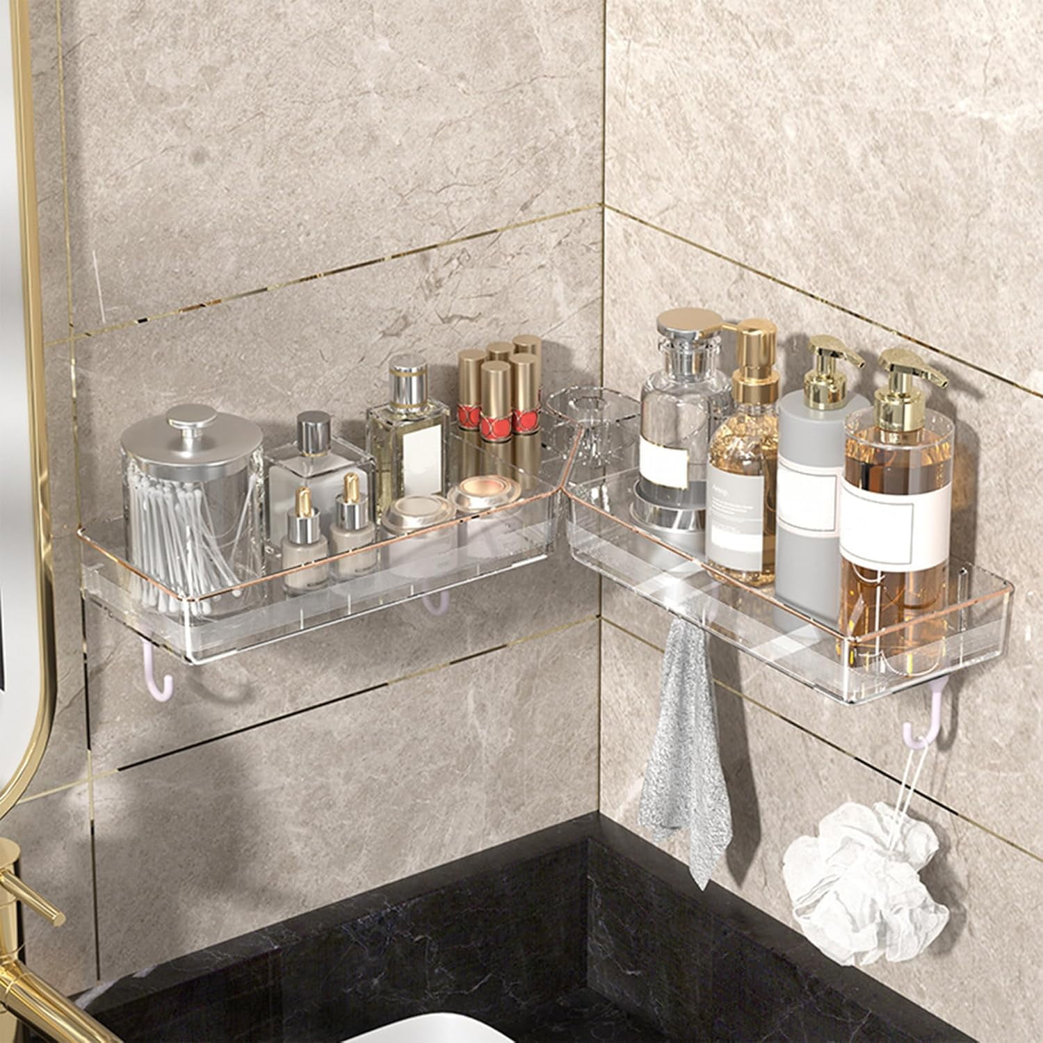 Clear Corner Shower Shelves:Self Adhesive Plastic Shower Caddy,Wall ...