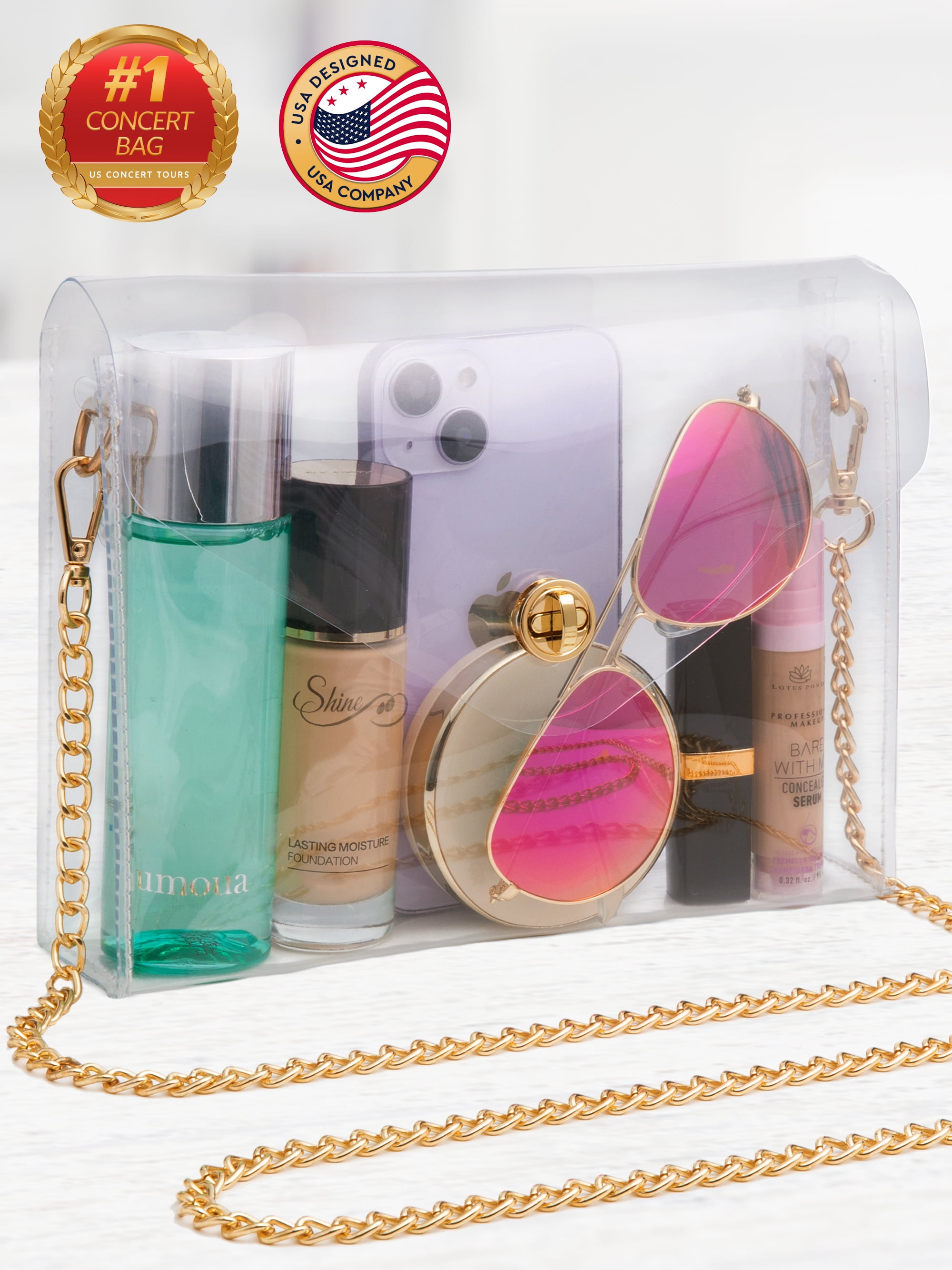 Clear Crossbody Bag Purse Bag W/ Gold Chain for Women, Stadium-Approved ...