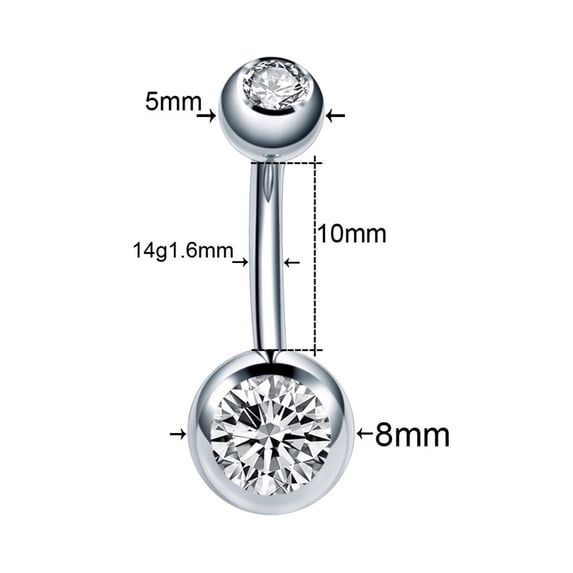 Clear Cubic Zirconia Belly Button Rings Stainless Steel Piercing Rings ...