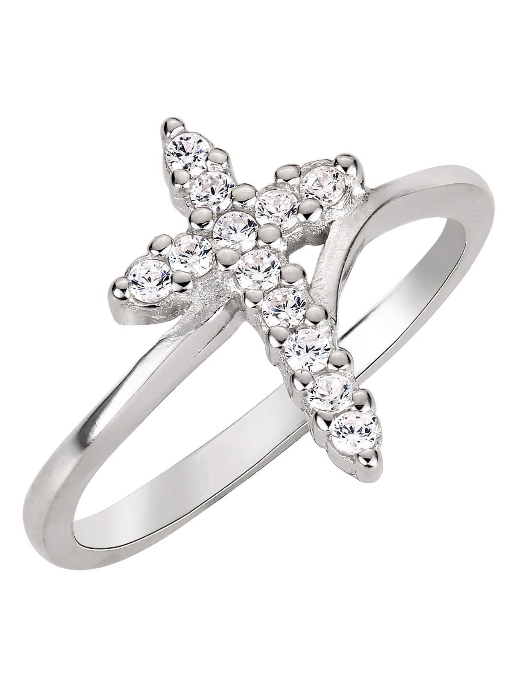 Clear Cubic Zirconia Christian Cross Ring Sterling Silver Size 12 ...