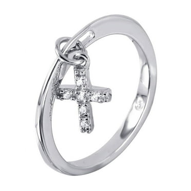 Sterling Silver Solid Cross Dangle Ring - Walmart.com