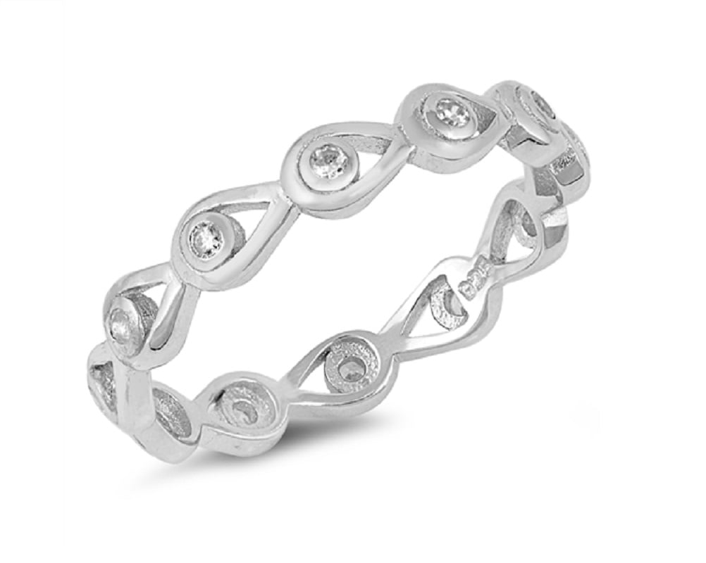 Clear Cubic Zirconia Eternity Teardrop Band Ring Sterling Silver ...