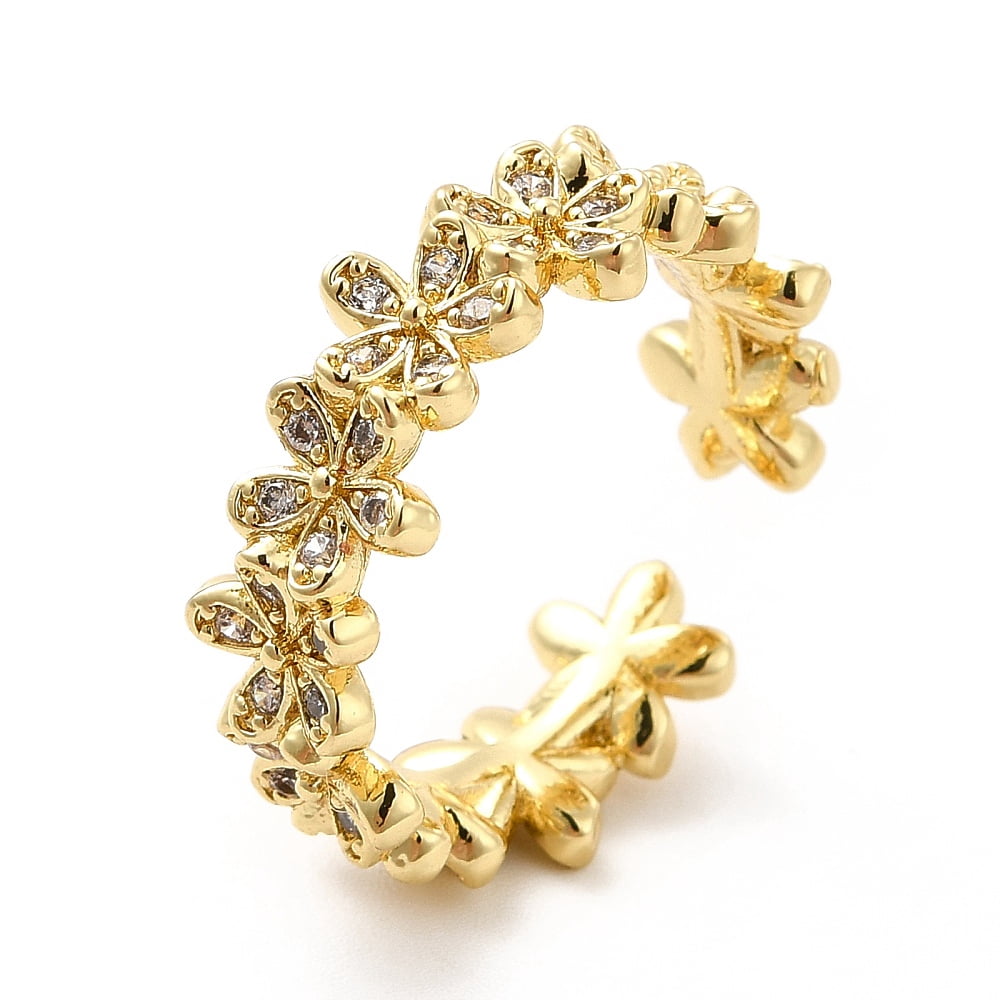 Clear Cubic Zirconia Flower Wrap Open Cuff Ring Brass Jewelry for Women ...