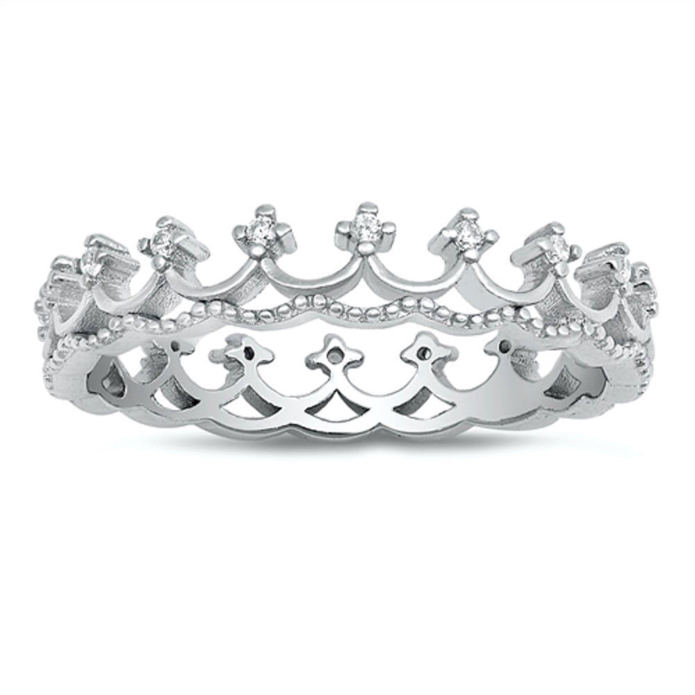 Clear Cubic Zirconia Royal Crown Ring Sterling Silver Size 9 - Walmart.com