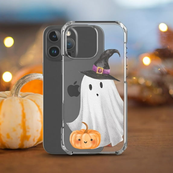 Clear Cute Ghost Themed Autumn Fall Season Phone Case 17 16 15 14 13 12 ...