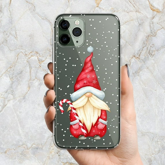 Clear Cute Winter Holiday Gnome Themed Phone Case with iPhone 17 to 11 ...
