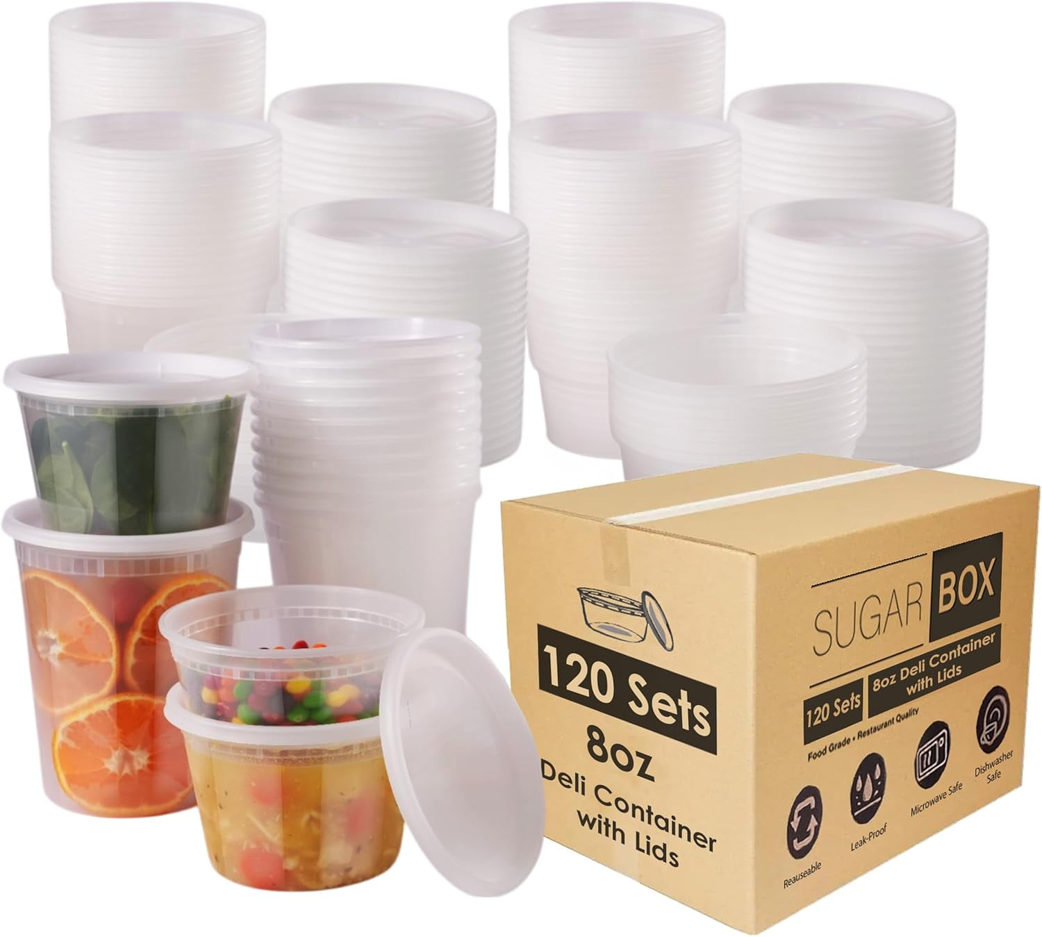 Clear Deli Containers with Lids - 8 oz (Pack of 120) | Leakproof Food ...