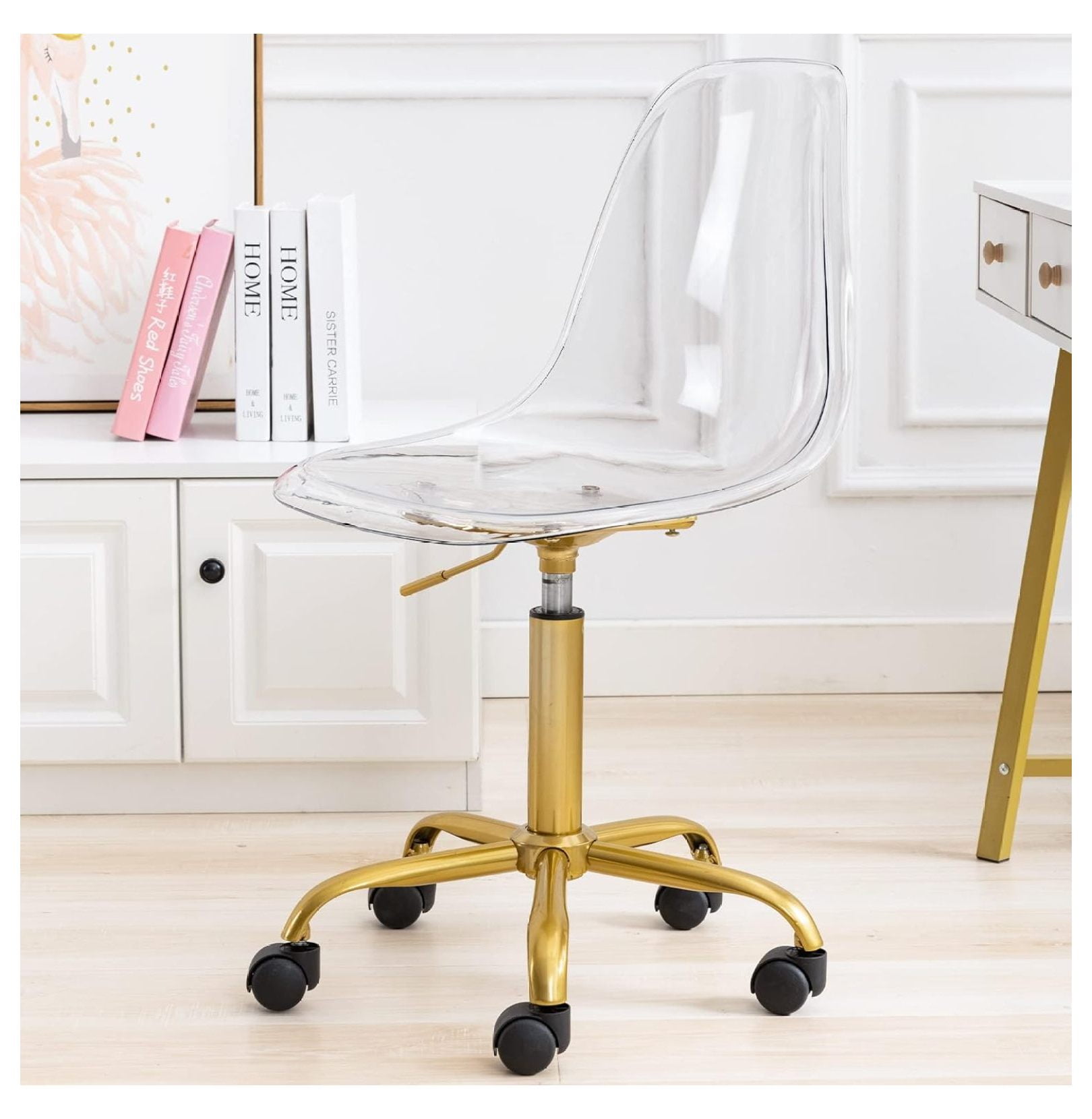 Clear Desk Chair, Acrylic Rolling Armless Vanity Swivel Height ...