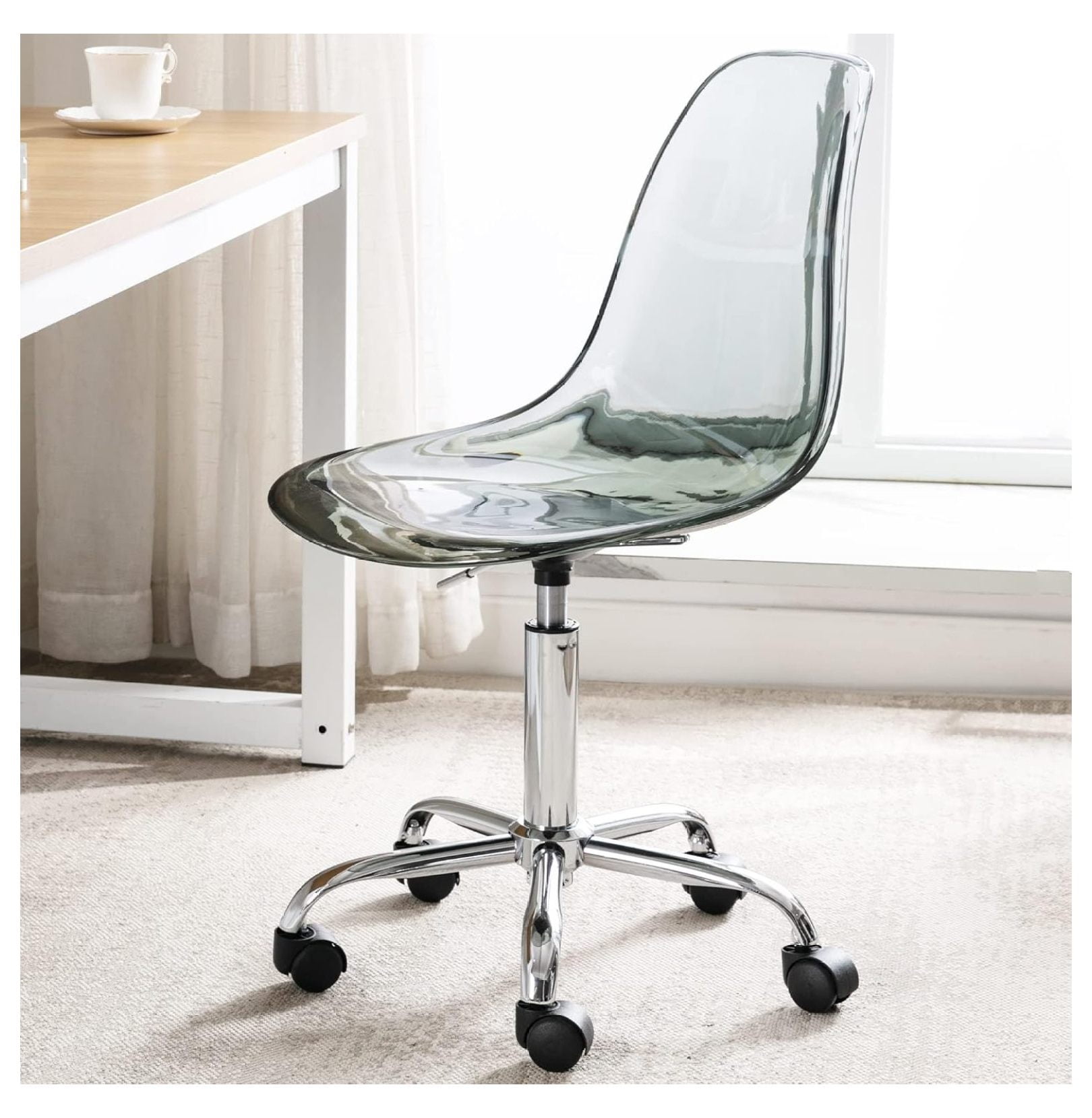 Clear Desk Chair, Acrylic Rolling Armless Vanity Swivel Height ...