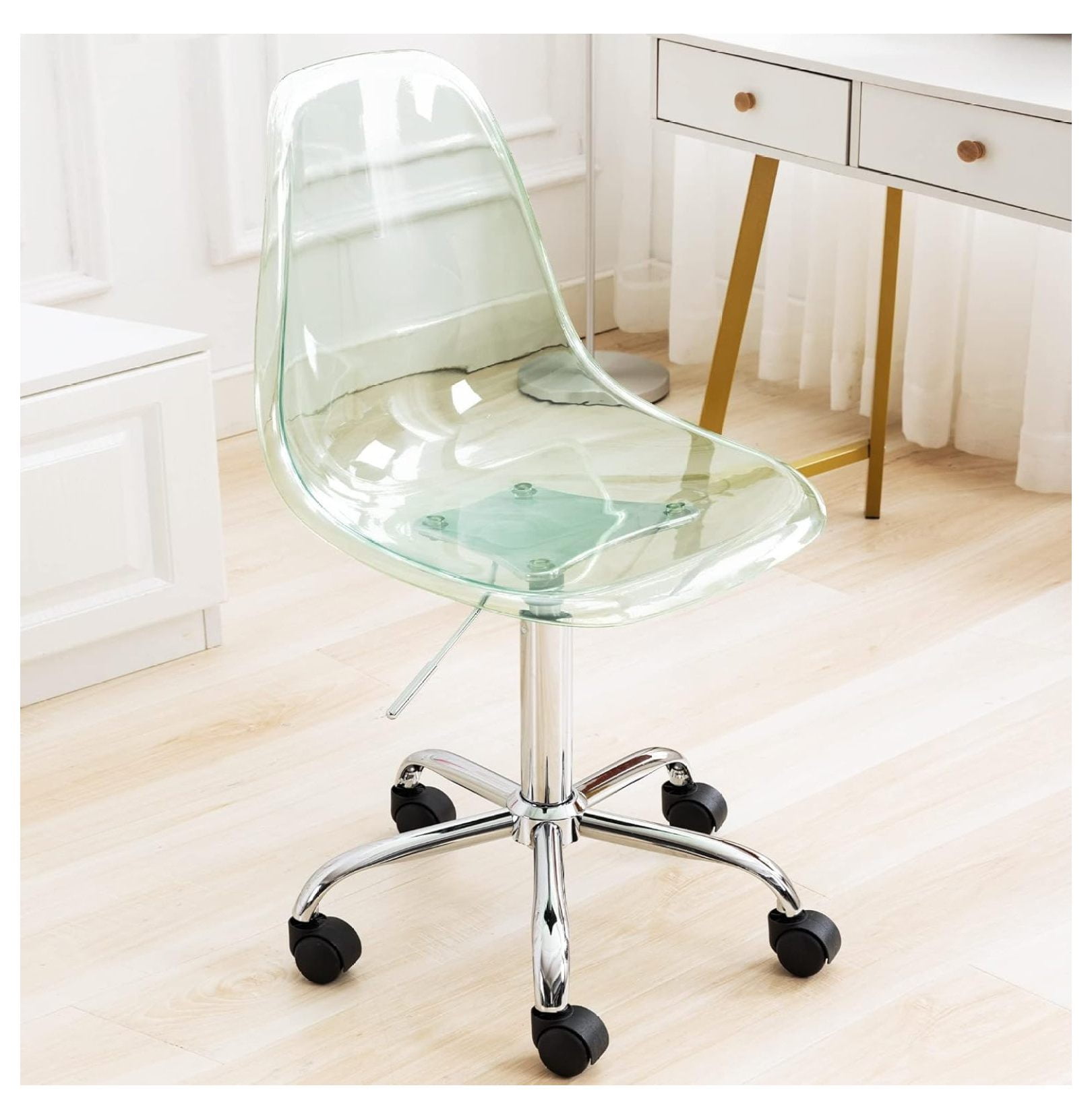 Clear Desk Chair, Acrylic Rolling Armless Vanity Swivel Height ...