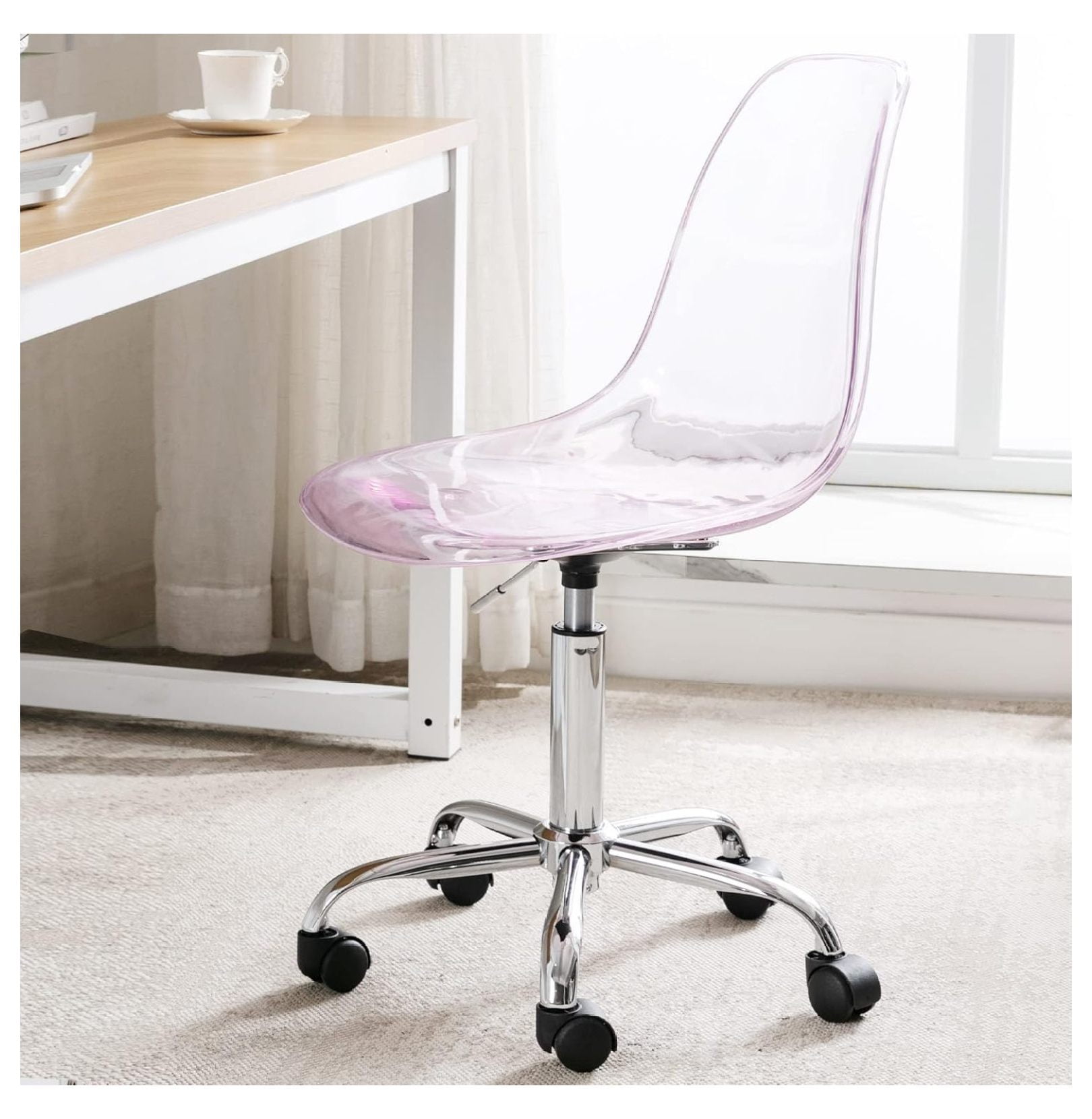 Clear Desk Chair, Acrylic Rolling Armless Vanity Swivel Height ...