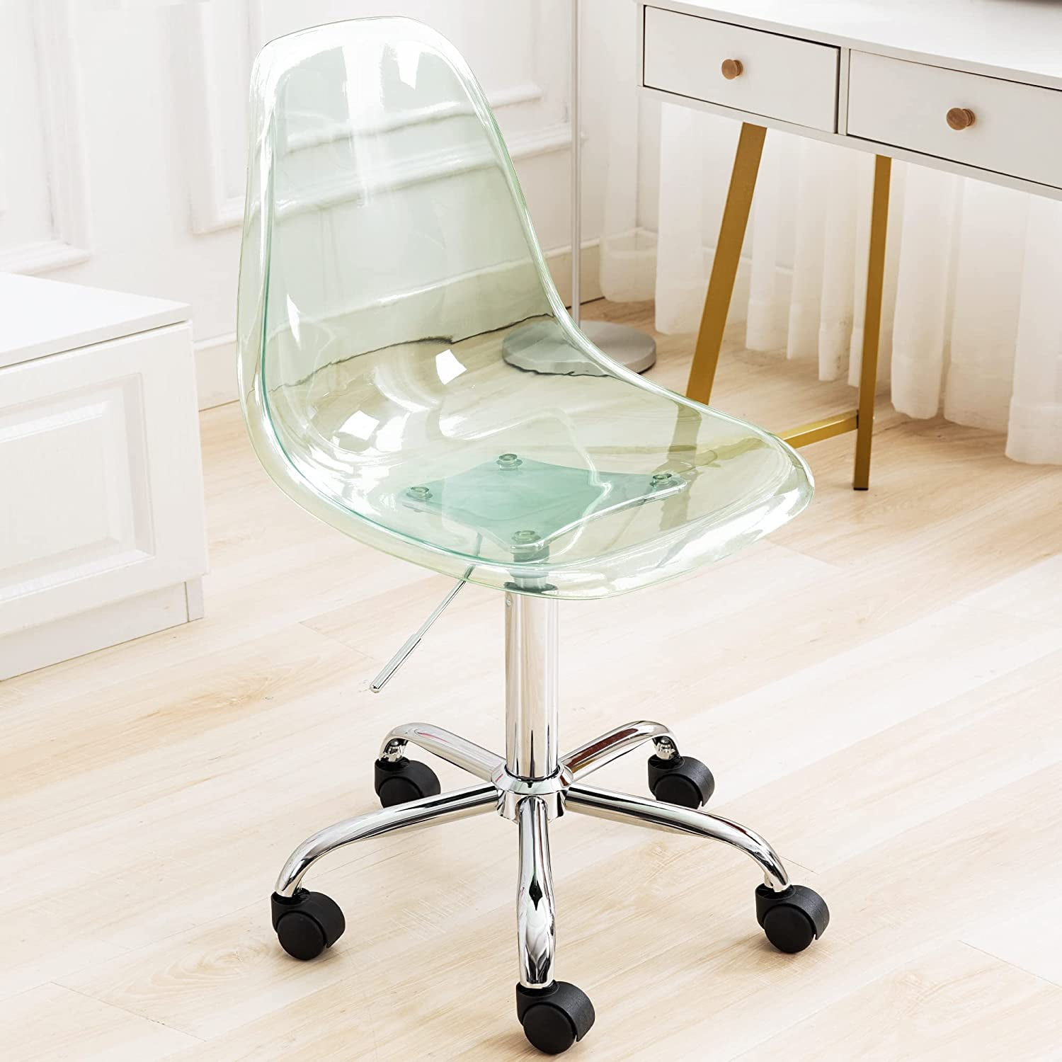 Clear Desk Chair, Acrylic Rolling Chair Armless Vanity Swivel Chair ...