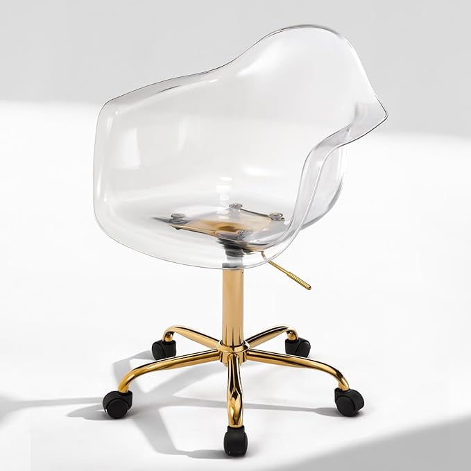 Clear Desk Chair, Adjustable Acrylic Home Office Chair with Wheels ...
