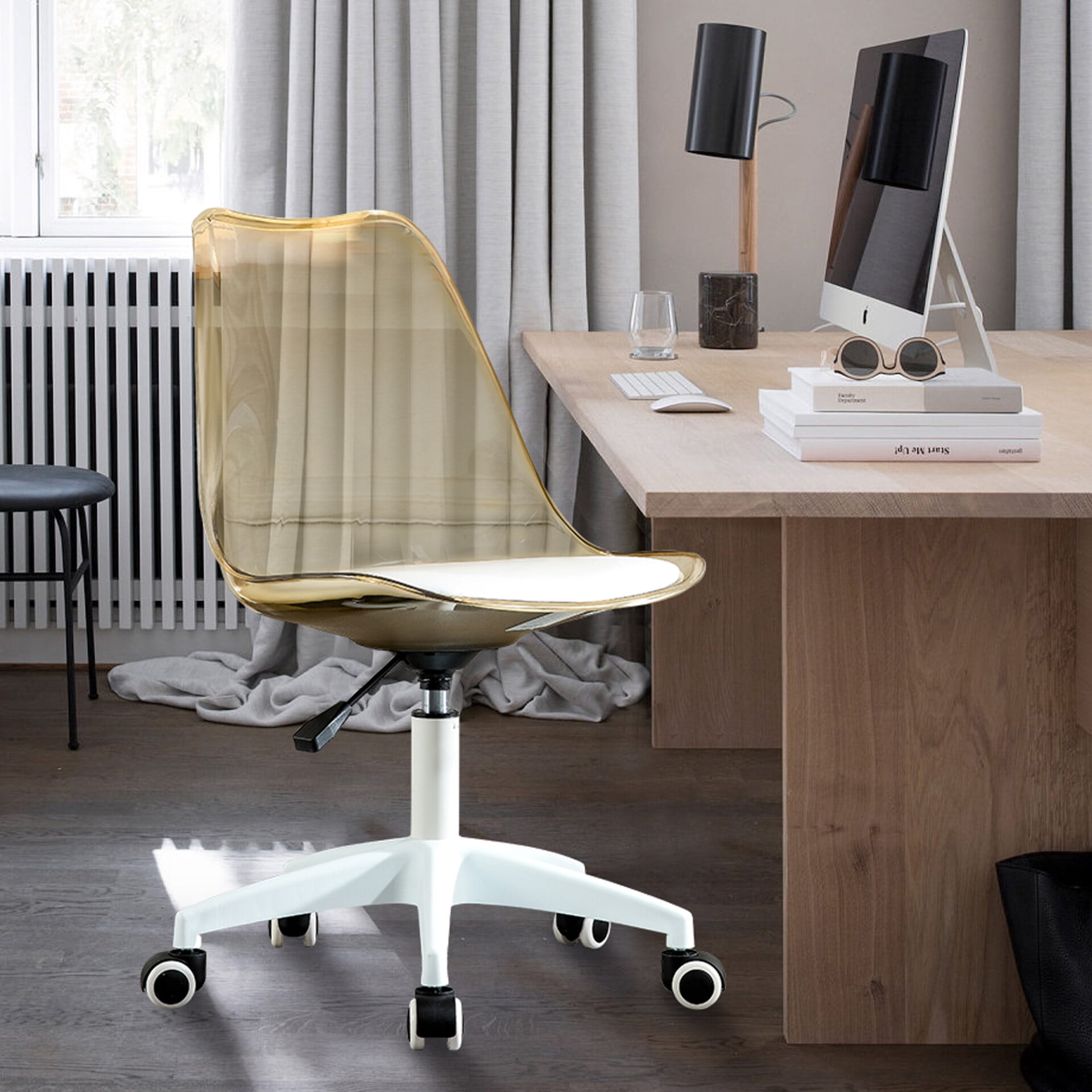 Clear Desk Chair, Modern Plastic Armless Computer Chair with Smooth ...