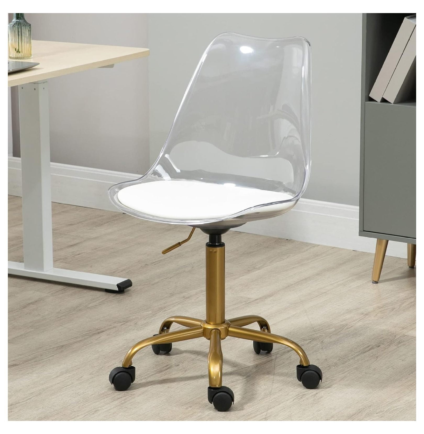 Clear Desk Chair, Modern Small Cute Armless Vanity Rolling Plastic ...