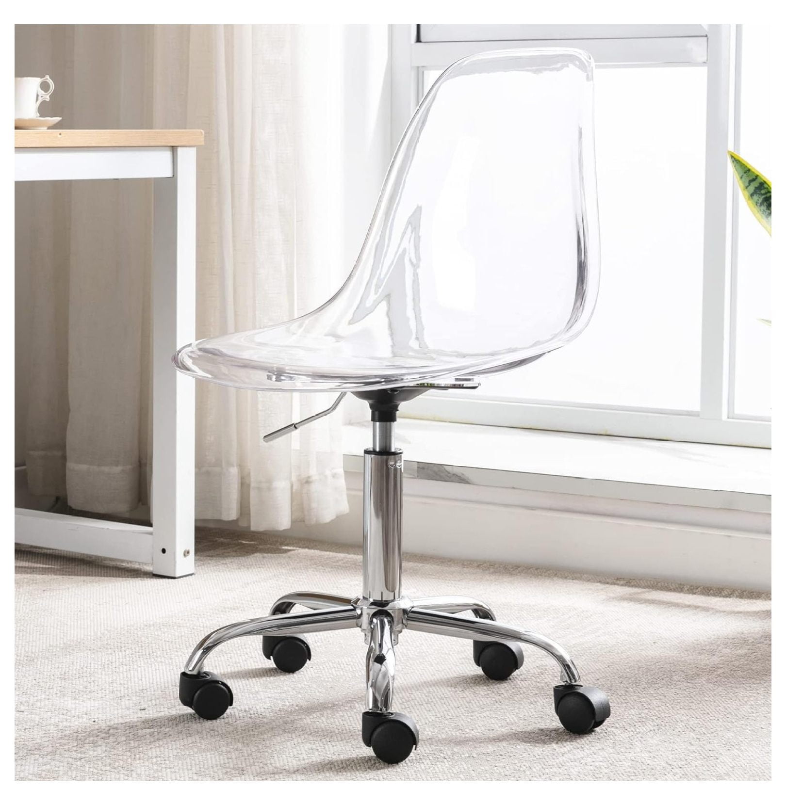 Clear Desk Chair, Modern Small Cute Armless Vanity Rolling Plastic ...