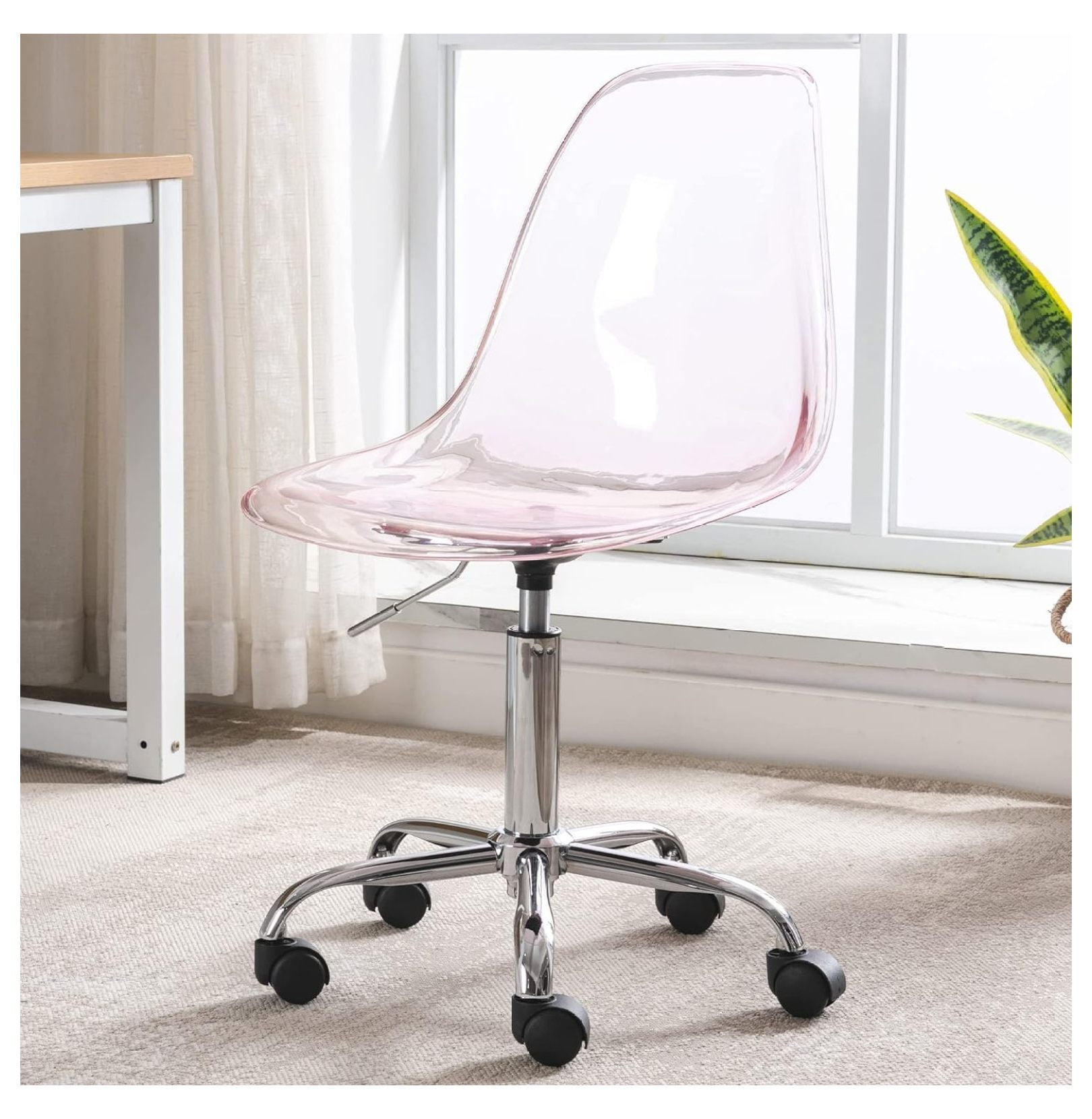 Clear Desk Chair, Modern Small Cute Armless Vanity Rolling Plastic ...