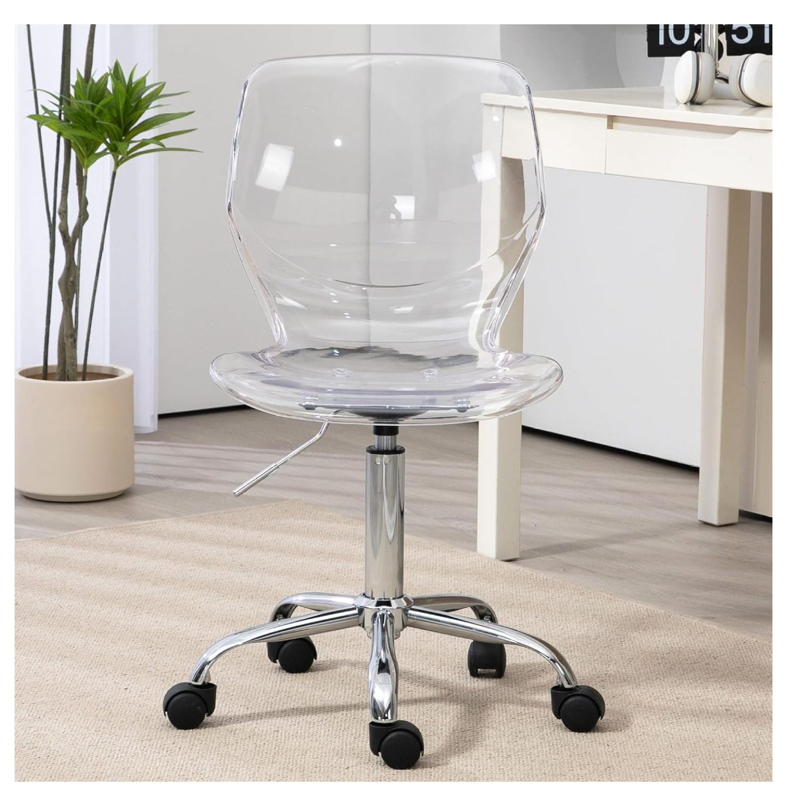 Clear Desk Chair, Modern Small Cute Armless Vanity Rolling Plastic ...
