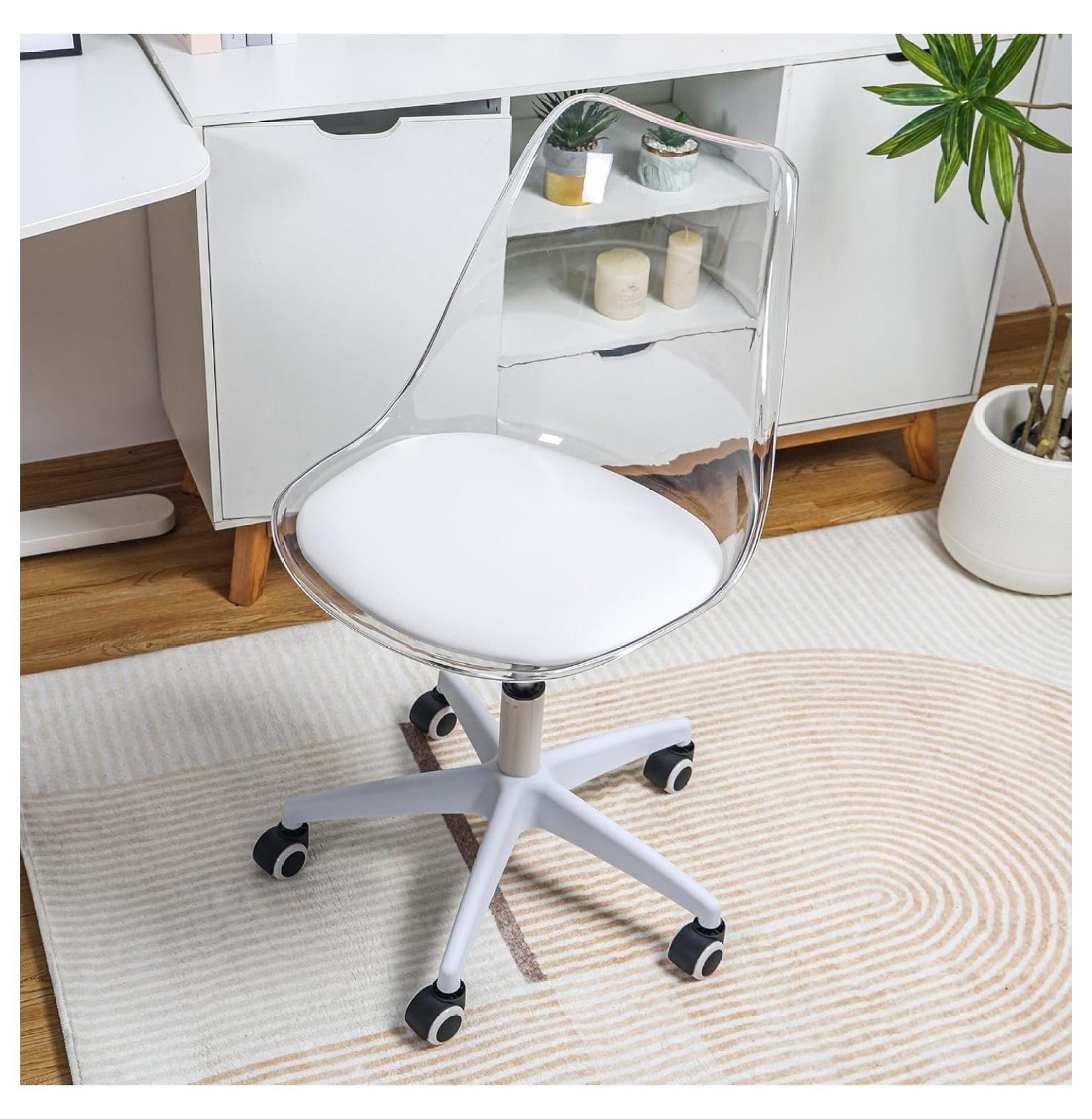 Clear Desk Chair with Wheels, Adjustable Height Home Office Armless ...