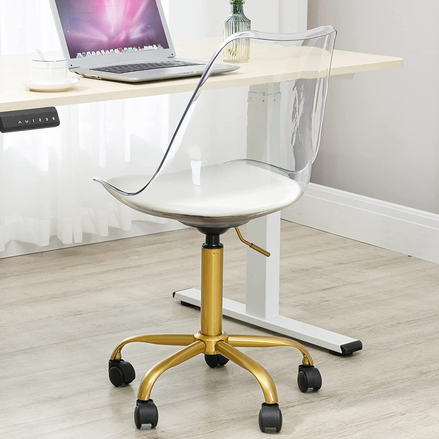 Clear Desk Chair with Cushion, Armless Acrylic Rolling Chairs with ...