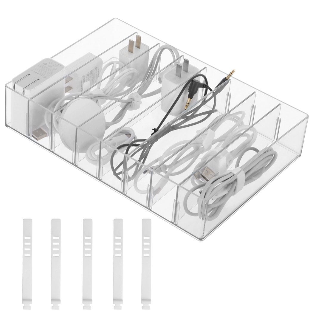 Clear Desk Drawer Cable Management Box with 5 Ties, Plastic Cable ...