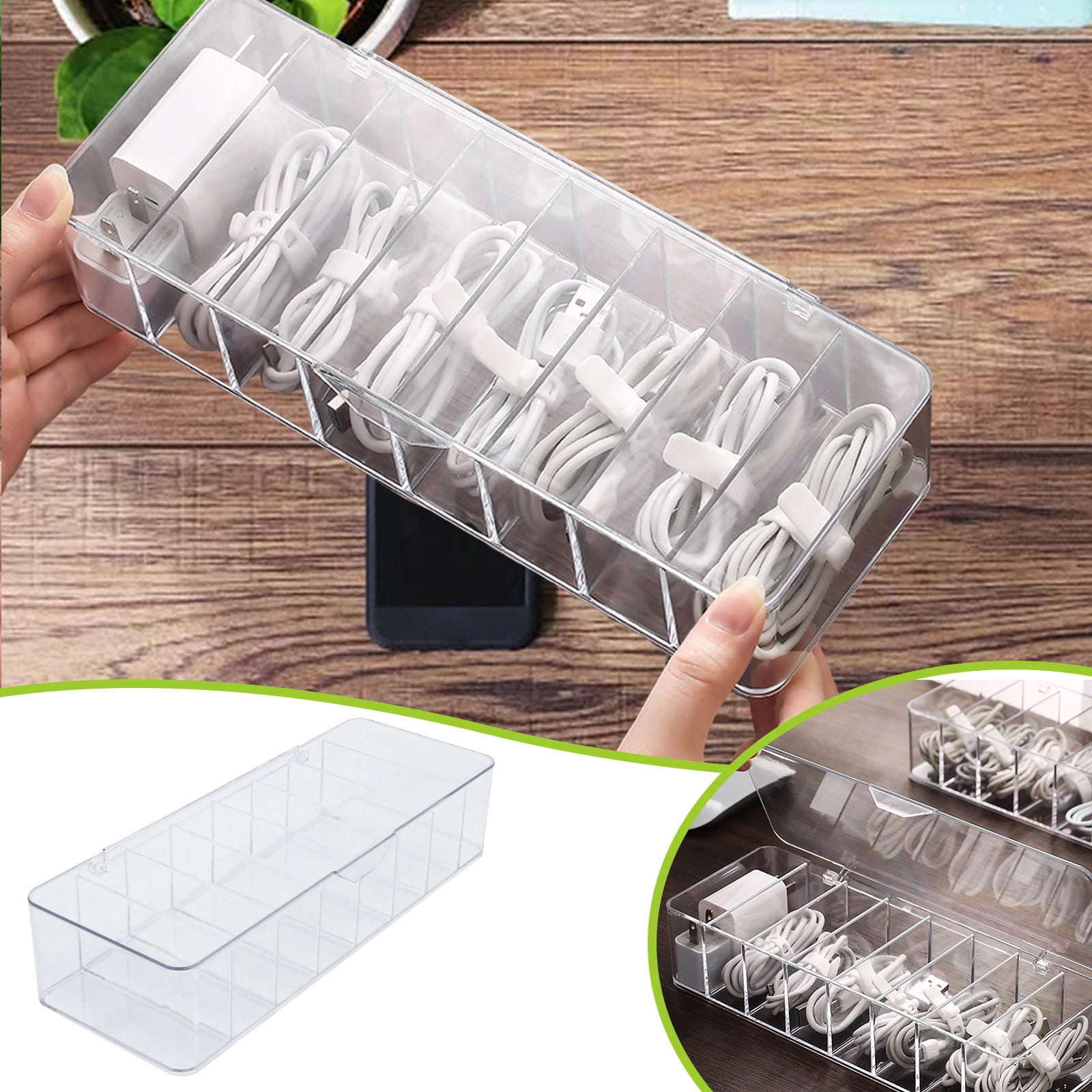 Clear Desk Organizer with Compartments for Efficient Cord Management ...