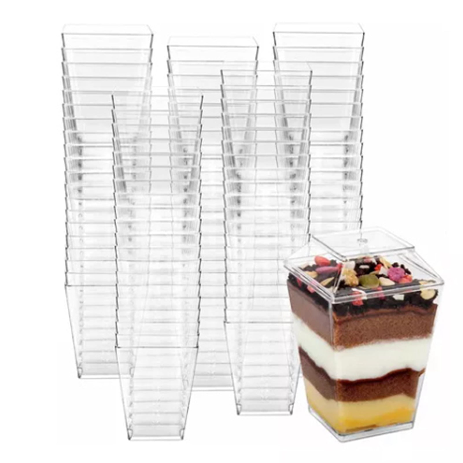 Clear Dessert Cups with Lids Reusable Trapezoidal Transparent Easy ...