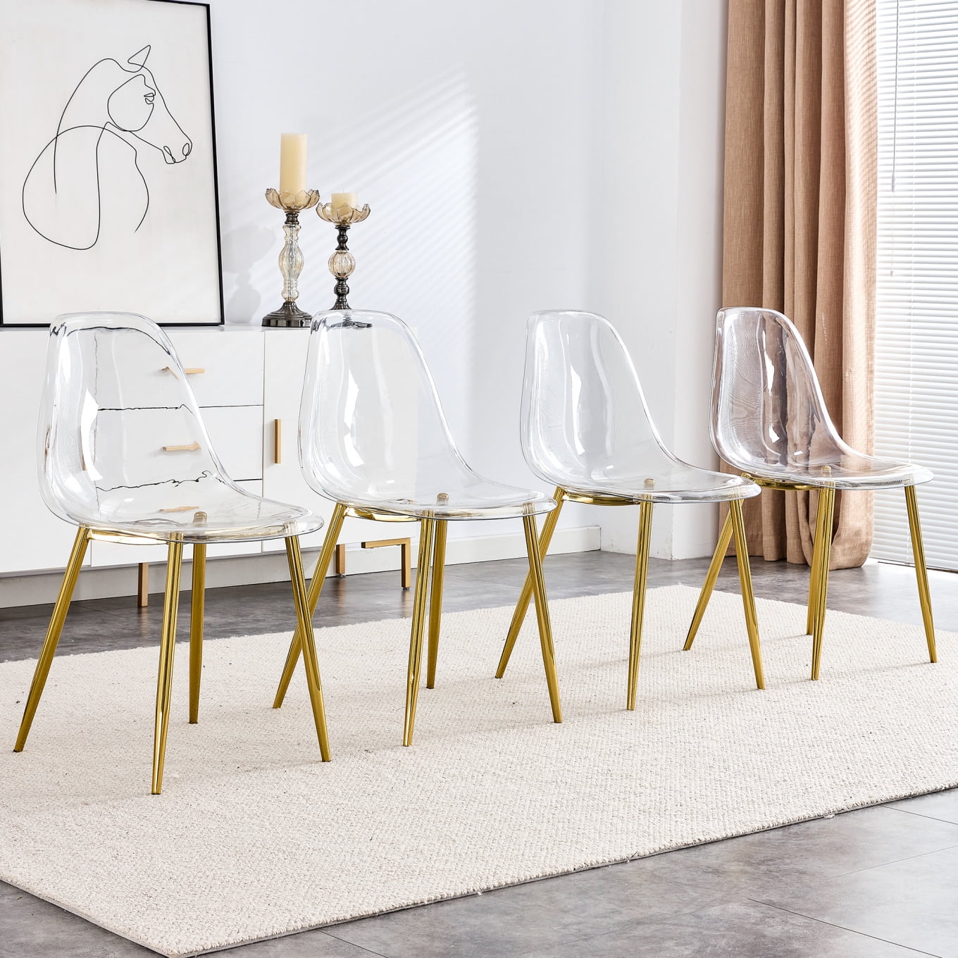 Clear Dining Chairs Set of 4, Modern Kitchen Armless Crystal Chairs ...