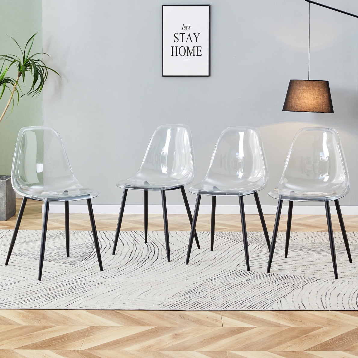 Clear Dining Chairs Set of 4, Modern Kitchen Armless Crystal Chairs ...