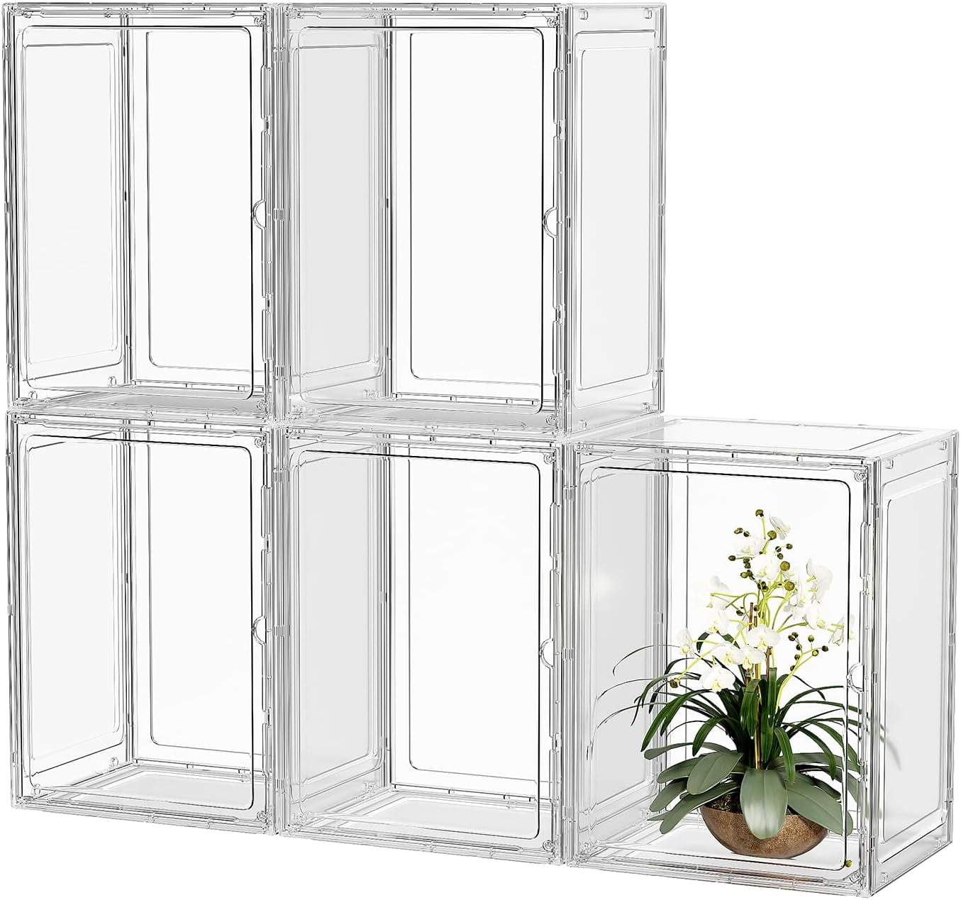 Clear Display Case 5 Pack Large Stackable Plastic Storage Bins with ...