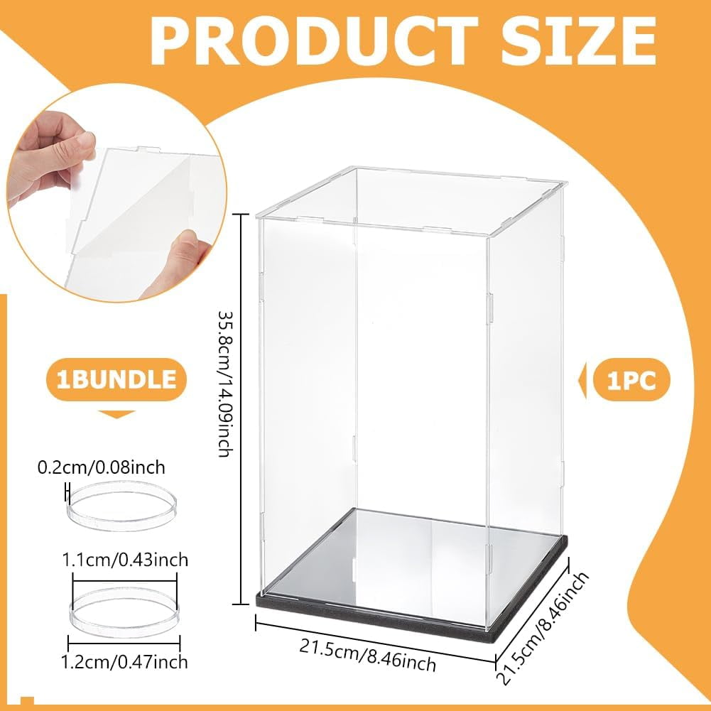 Clear Display Case with Mirror 8.46x8.46x14.1inch Protection Showcase ...