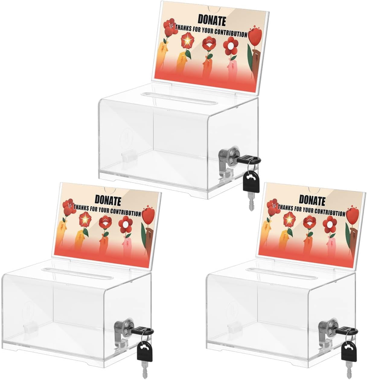 Clear Donation Box for Fundraising, Suggestion Box with Lock and Key ...